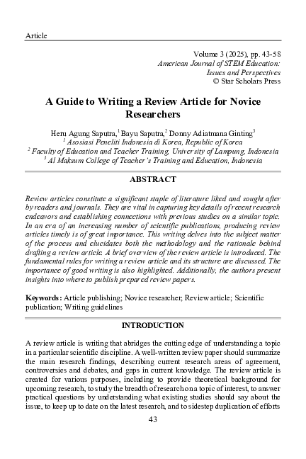 (PDF) A guide to writing a review article for novice researchers