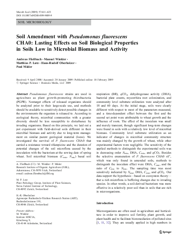 (PDF) Soil Amendment with Pseudomonas fluorescens CHA0: Lasting Effects ...