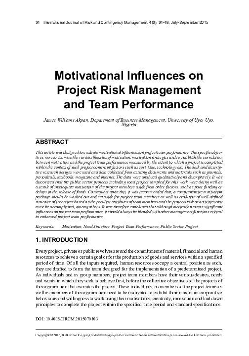 (PDF) Motivational Influences on Project Risk Management and Team ...