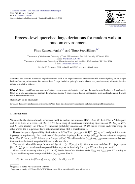 (PDF) Process-level quenched large deviations for random walk in random environment | Timo ...