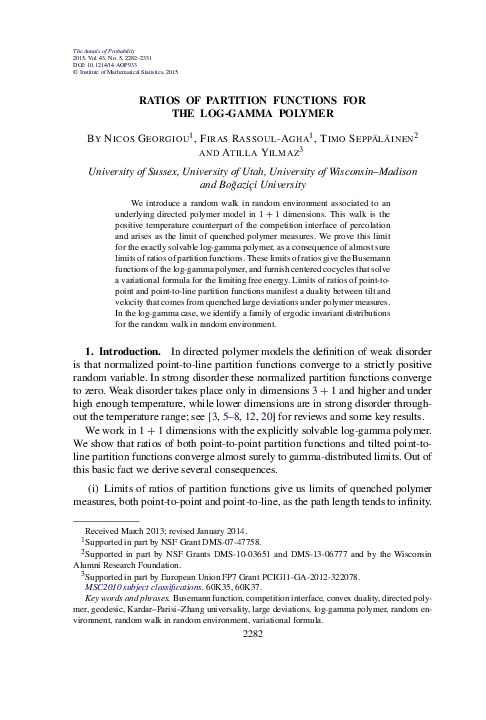 (PDF) Ratios of partition functions for the log-gamma polymer