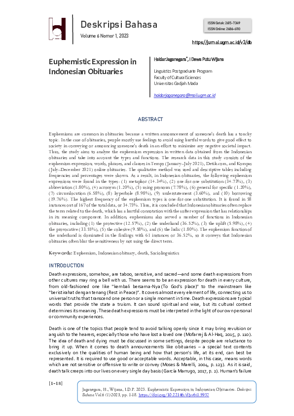 (PDF) Euphemistic Expression in Indonesian Obituaries