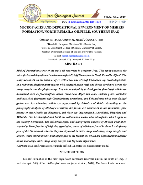 (PDF) Microfacies and Depositional Environment of Mishrif Formation ...