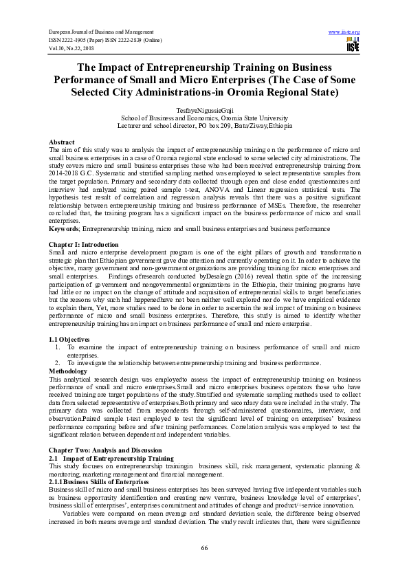 (PDF) The Impact of Entrepreneurship Training on Business Performance ...