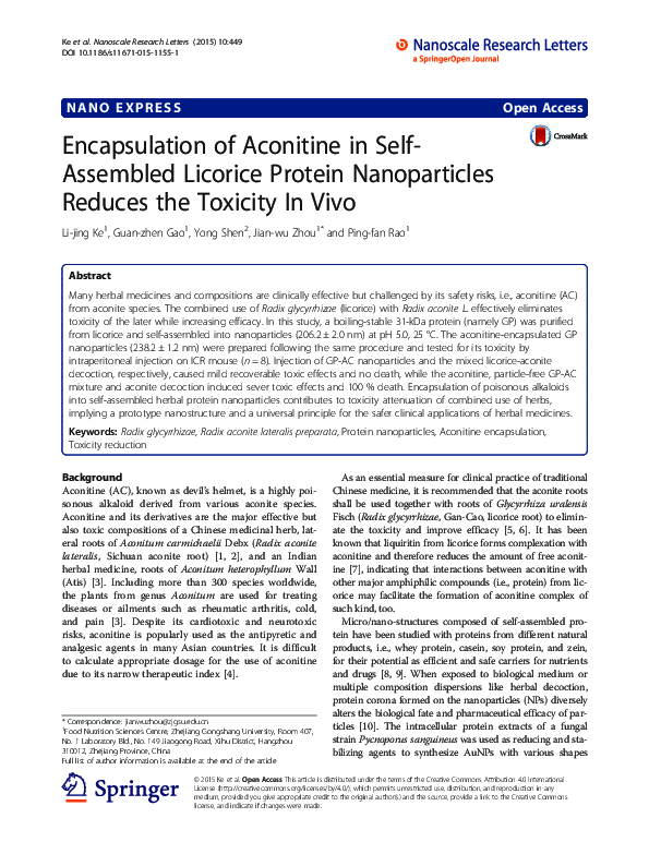 (PDF) Encapsulation of Aconitine in Self-Assembled Licorice Protein ...