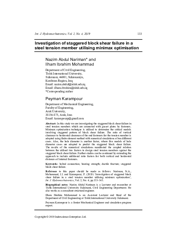 (PDF) Investigation of Staggered Block Shear Failure in a Steel Tension ...