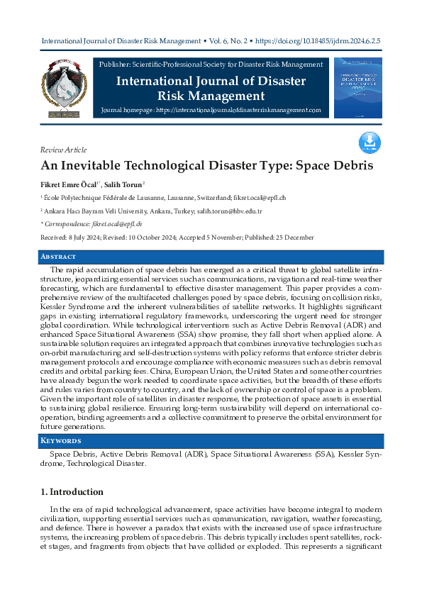 (PDF) An Inevitable Technological Disaster Type: Space Debris