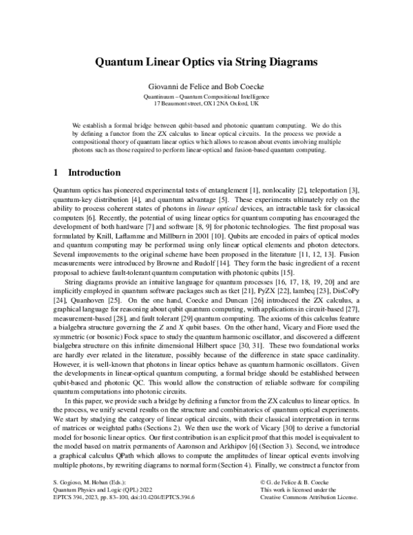 (PDF) Quantum Linear Optics via String Diagrams