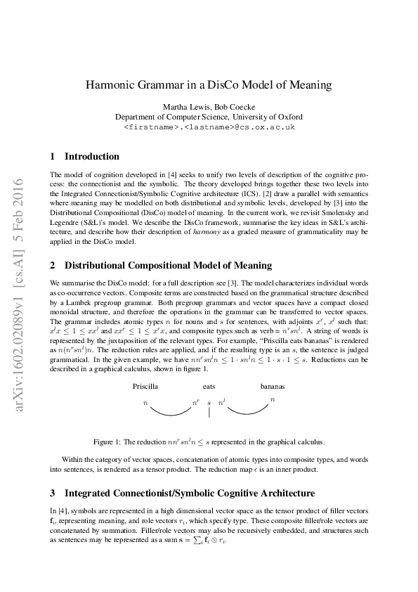 (PDF) Harmonic Grammar in a DisCo Model of Meaning
