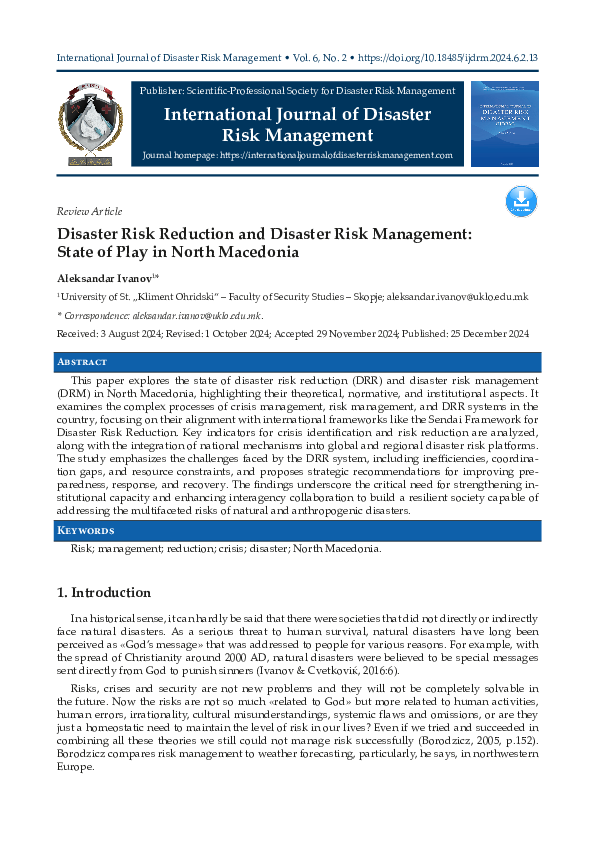 (PDF) Disaster Risk Reduction and Disaster Risk Management: State of ...
