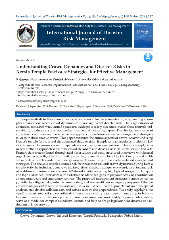 (PDF) Understanding Crowd Dynamics and Disaster Risks in Kerala Temple Festivals: Strategies for ...