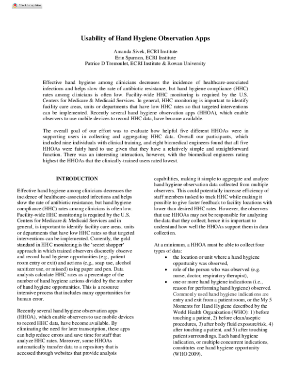 (PDF) Usability of Hand Hygiene Observation Apps | Patrice Tremoulet ...