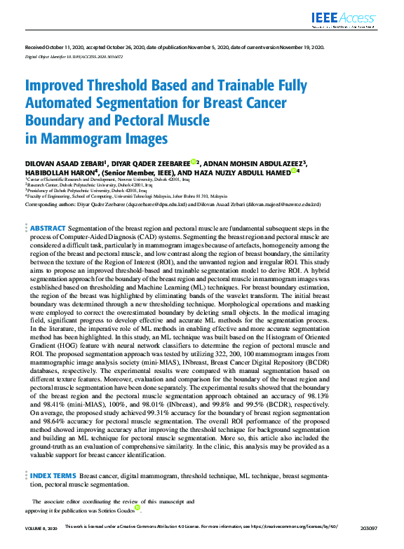 (PDF) Improved Threshold Based and Trainable Fully Automated Segmentation for Breast Cancer ...