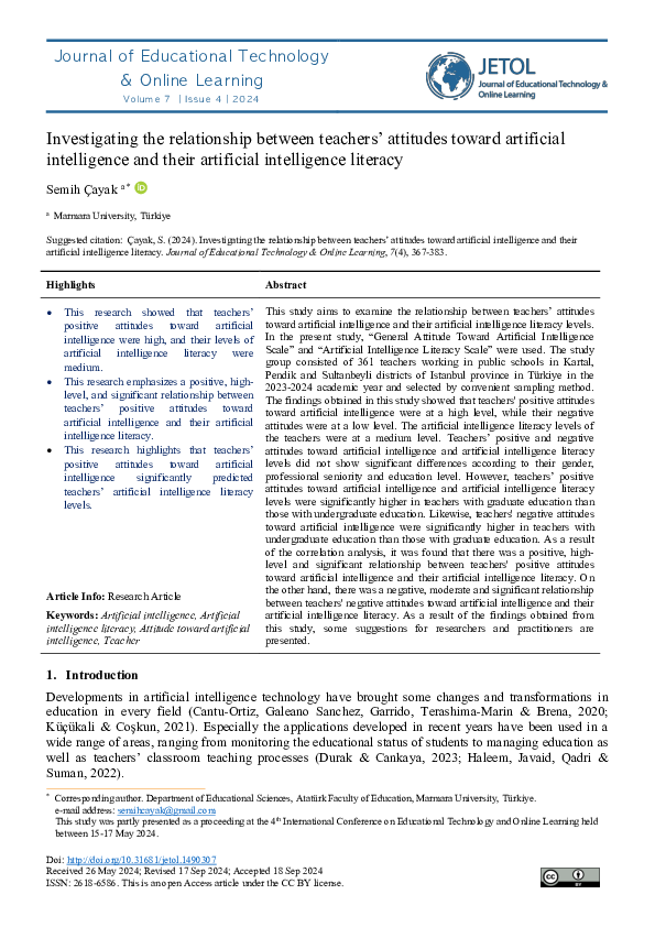 (PDF) Investigating the relationship between teachers’ attitudes toward artificial intelligence ...