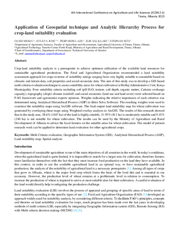 Pdf Application Of Geospatial Technique And Analytic Hierarchy Process For Crop Land
