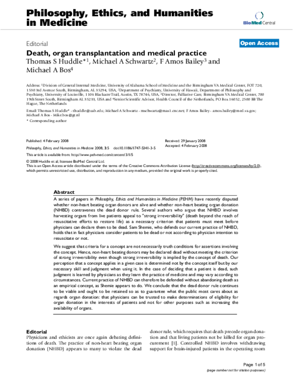 (PDF) Death, organ transplantation and medical practice | Amos Bailey - Academia.edu