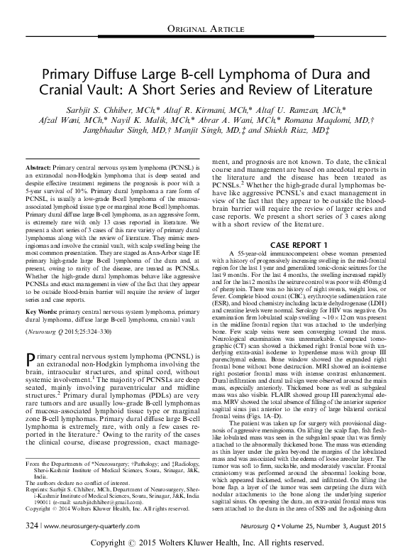 (PDF) Primary Diffuse Large B-cell Lymphoma of Dura and Cranial Vault | Manjit Singh - Academia.edu