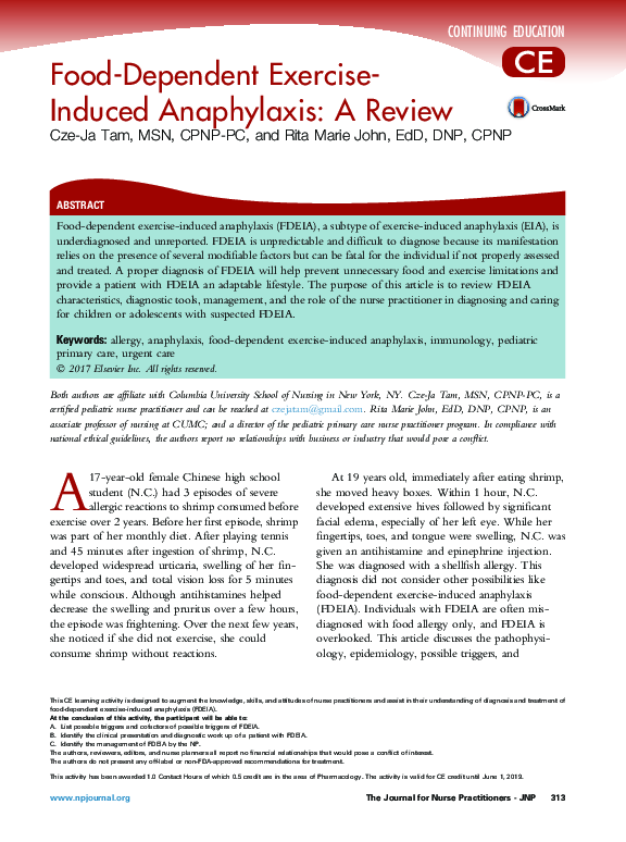 (PDF) Food-Dependent Exercise-Induced Anaphylaxis: A Review