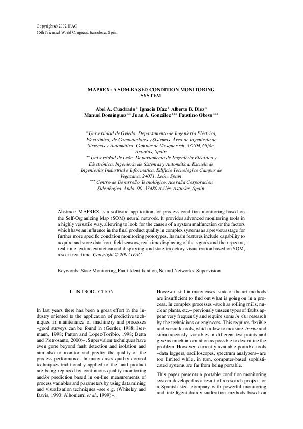 (PDF) Maprex: A Som-Based Condition Monitoring System