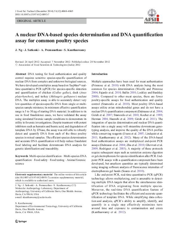 (PDF) A nuclear DNA-based species determination and DNA quantification ...