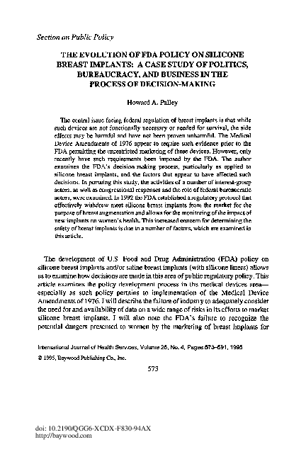 (PDF) The Evolution of FDA Policy on Silicone Breast Implants: A Case ...