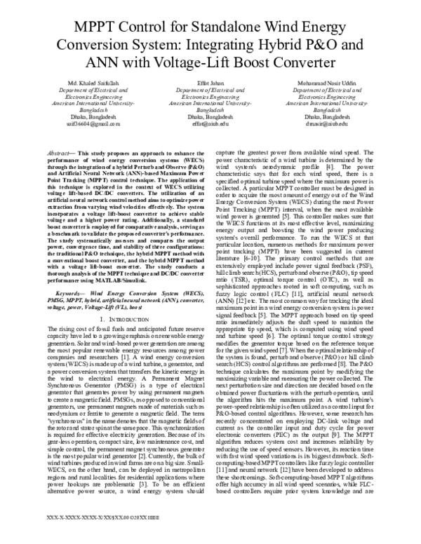 (PDF) MPPT Control for Standalone Wind Energy Conversion System: Integrating Hybrid P&O and ANN ...