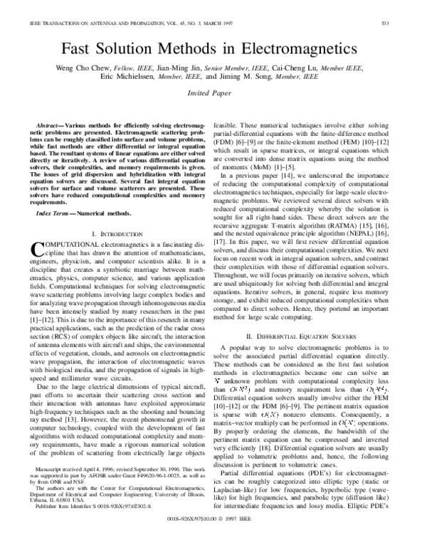 (PDF) Fast solution methods in electromagnetics