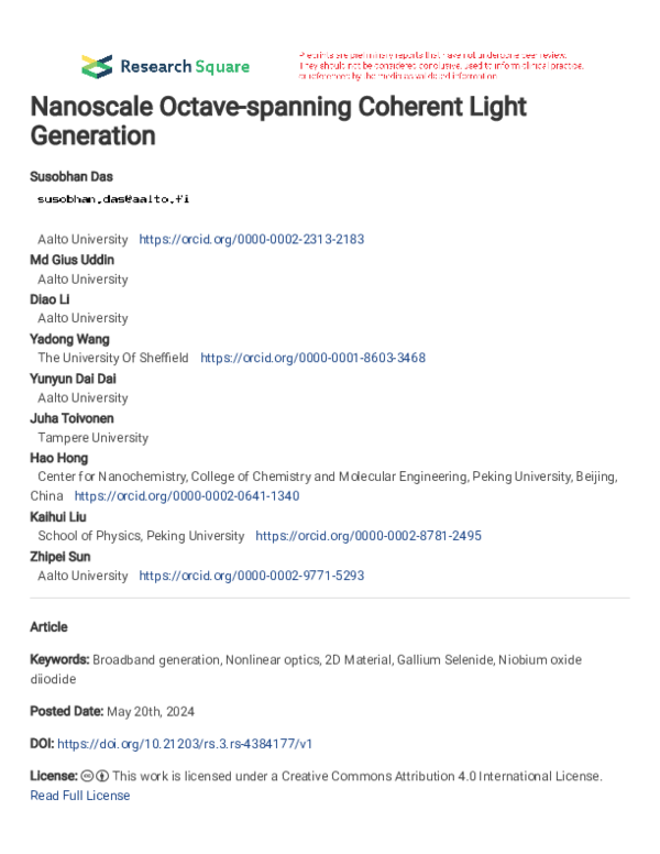 (PDF) Nanoscale Octave-spanning Coherent Light Generation