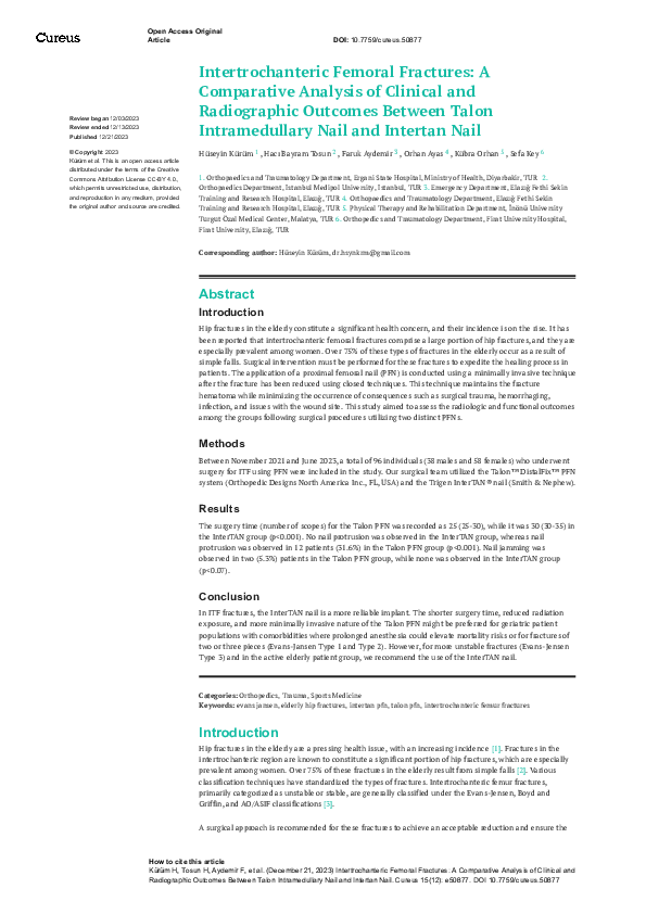 (PDF) Intertrochanteric Femoral Fractures: A Comparative Analysis of ...