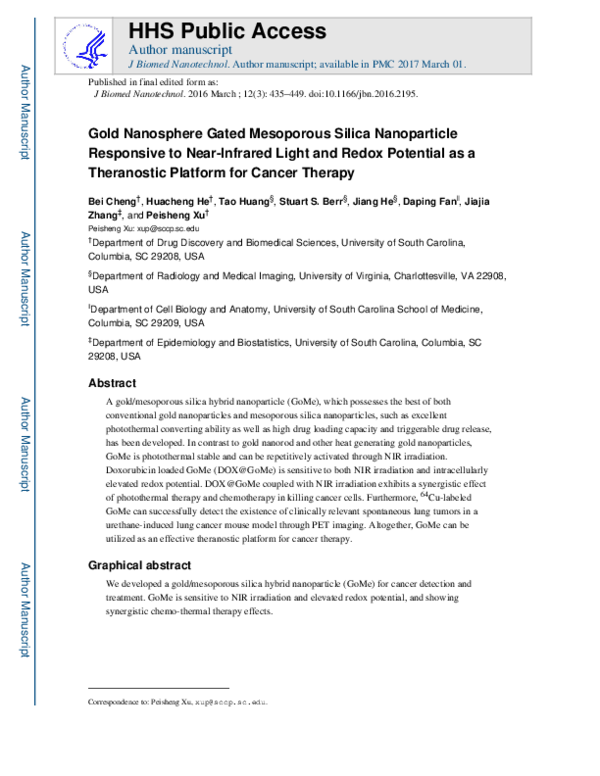 (PDF) Gold Nanosphere Gated Mesoporous Silica Nanoparticle Responsive ...