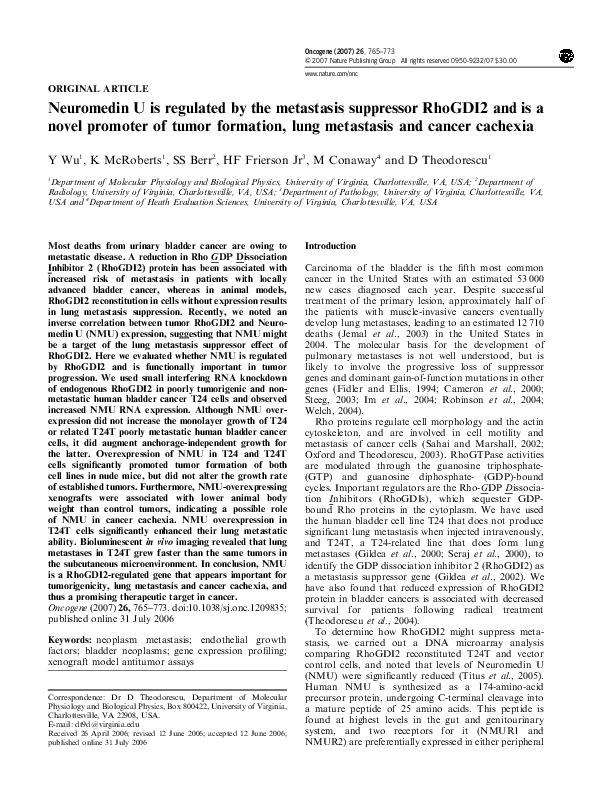 (PDF) Neuromedin U is regulated by the metastasis suppressor RhoGDI2 ...