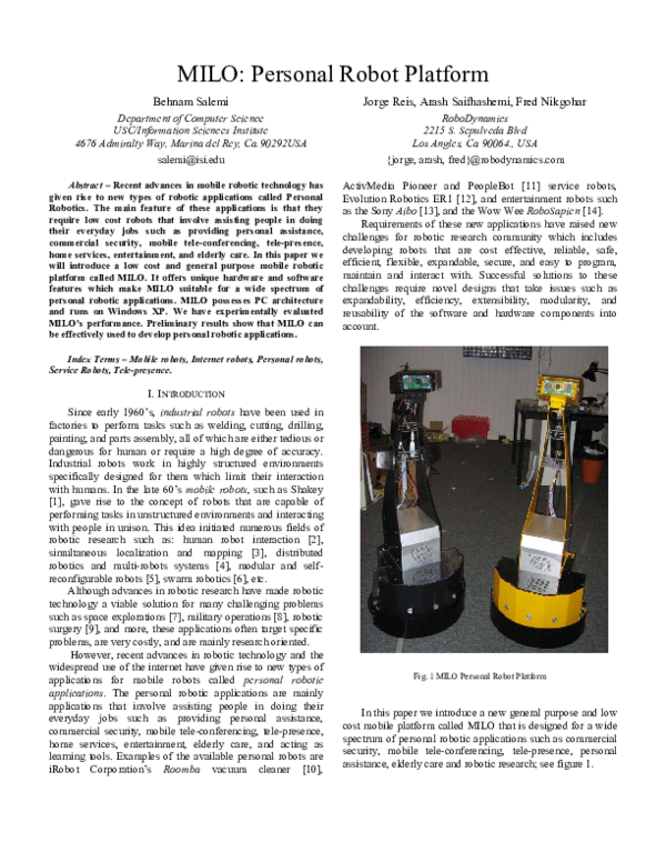 (PDF) MILO: personal robot platform