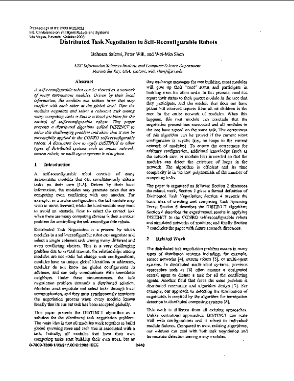 (PDF) Distributed task negotiation in self-reconfigurable robots | Behnam Salemi - Academia.edu