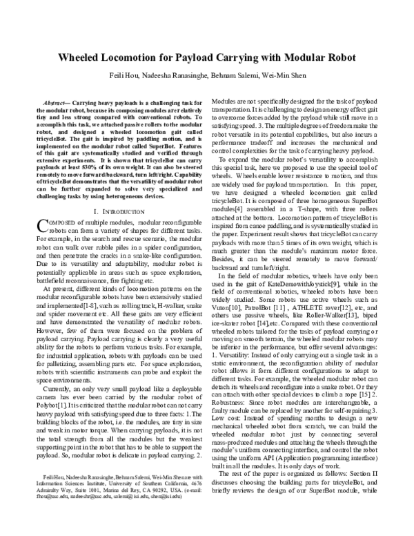 (PDF) Wheeled locomotion for payload carrying with modular robot