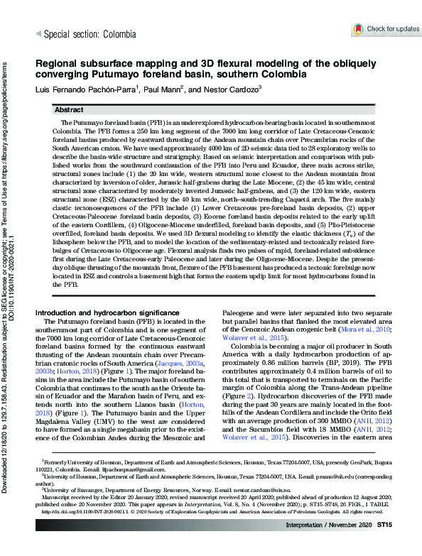 (PDF) Regional subsurface mapping and 3D flexural modeling of the obliquely converging Putumayo ...