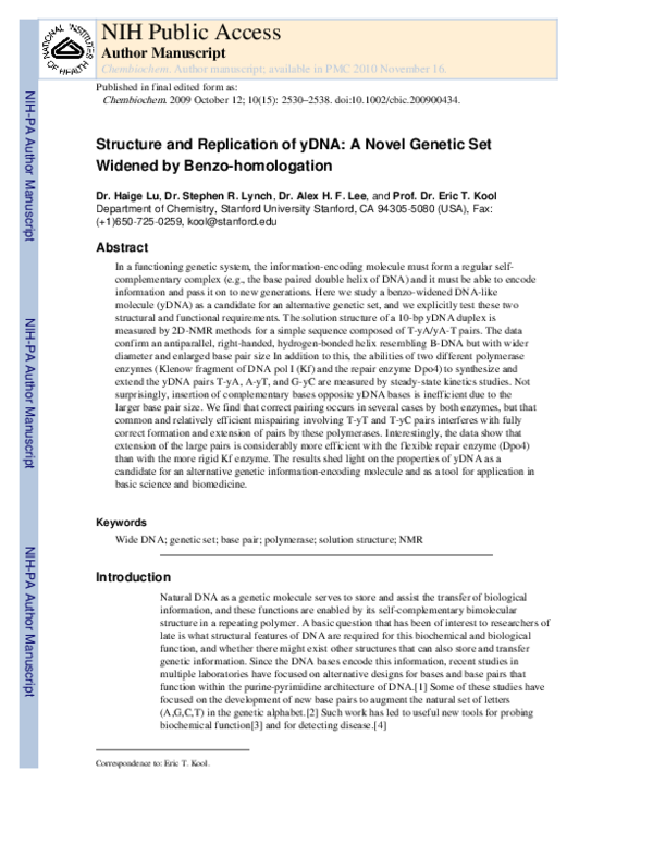 (PDF) Structure and Replication of yDNA: A Novel Genetic Set Widened by ...