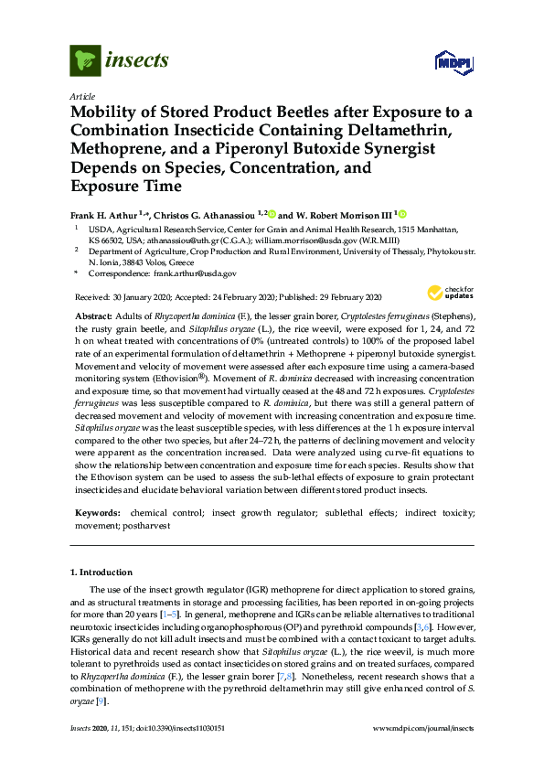 (PDF) Mobility of Stored Product Beetles after Exposure to a Combination Insecticide Containing ...