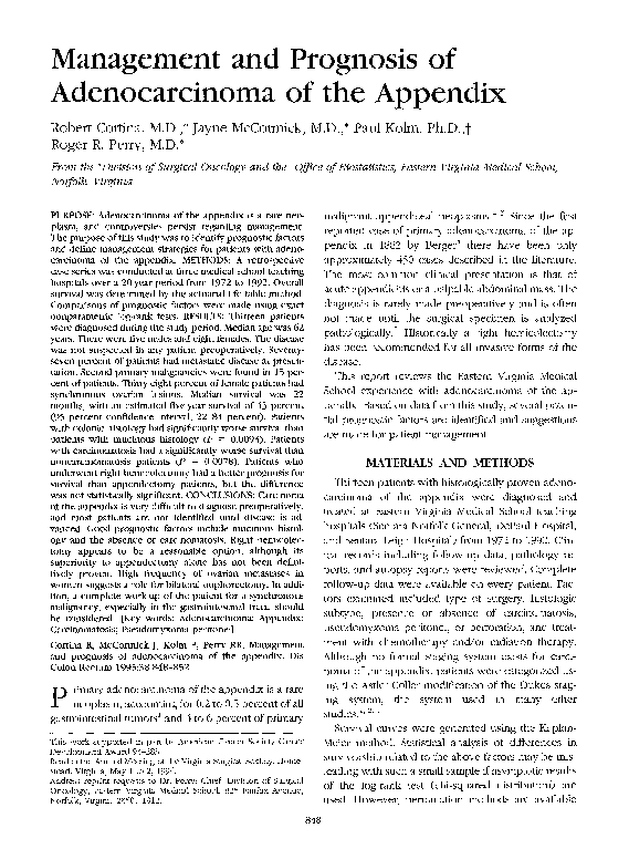 (PDF) Management and prognosis of adenocarcinoma of the appendix ...