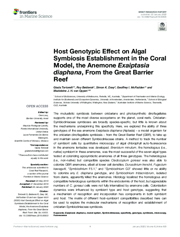 (PDF) Host Genotypic Effect on Algal Symbiosis Establishment in the ...