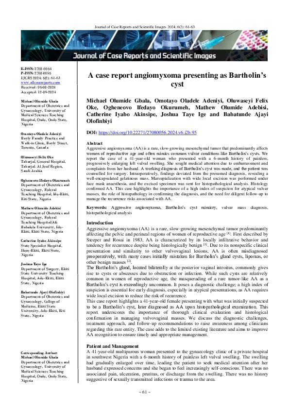 (PDF) A case report of Angiomyxoma presenting as Bartholin's Cyst