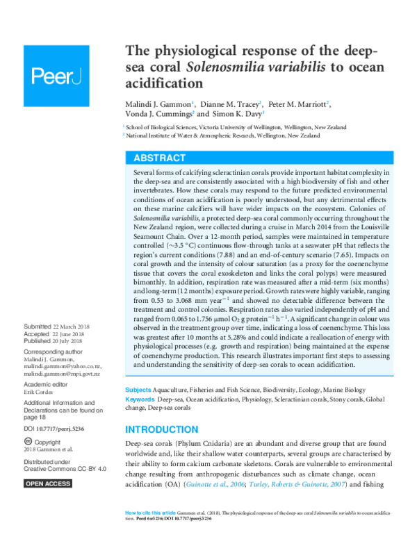 (PDF) The physiological response of the deep-sea coral Solenosmilia ...
