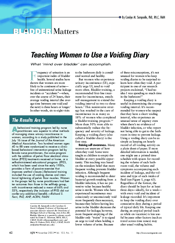 (PDF) Teaching Women to Use a Voiding Diary