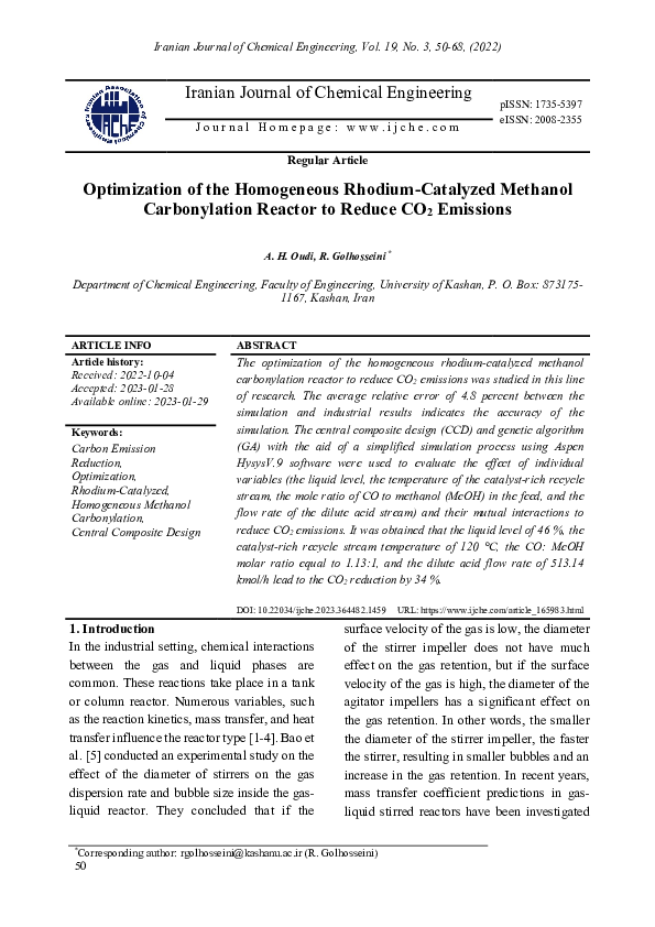 (PDF) Optimization of the homogeneous rhodium-catalyzed methanol ...