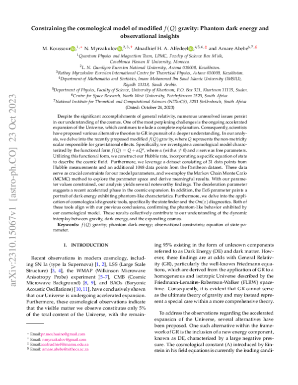 (PDF) Constraining the cosmological model of modified $f(Q)$ gravity: Phantom dark energy and ...