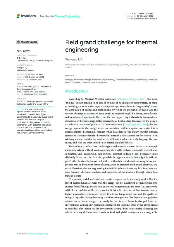 (PDF) Field grand challenge for thermal engineering