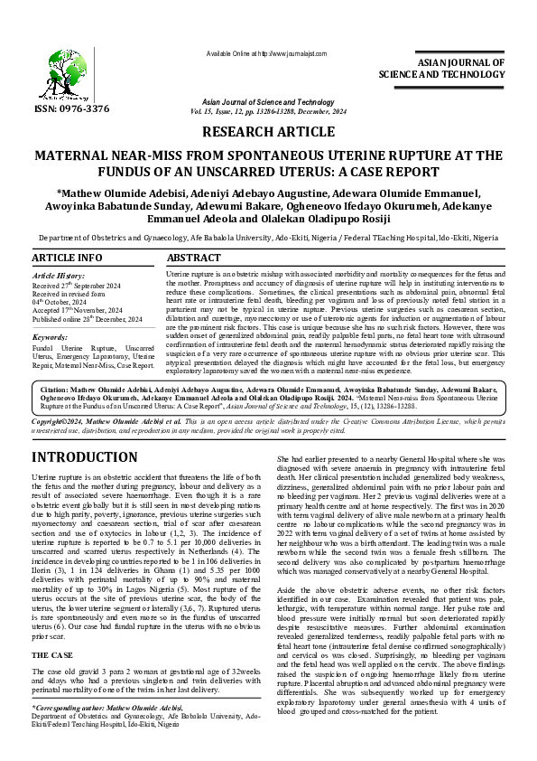 (PDF) Maternal near-miss from spontaneous uterine rupture from the ...