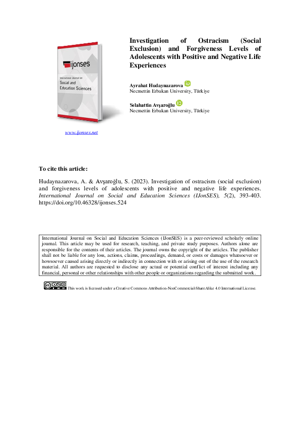 (PDF) Investigation of Ostracism (Social Exclusion) and Forgiveness ...