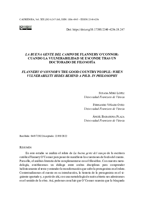 (PDF) La Buena Gente del Campo de Flannery O’Conor: Cuando la ...