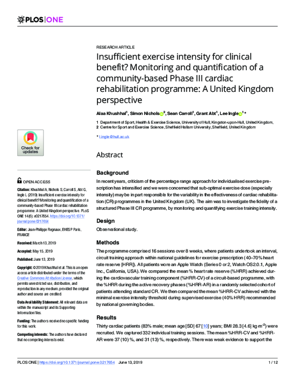 (PDF) Insufficient exercise intensity for clinical benefit? Monitoring ...