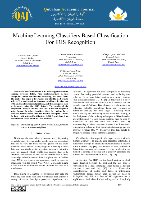 (PDF) Machine Learning Classifiers for IRIS Recognition